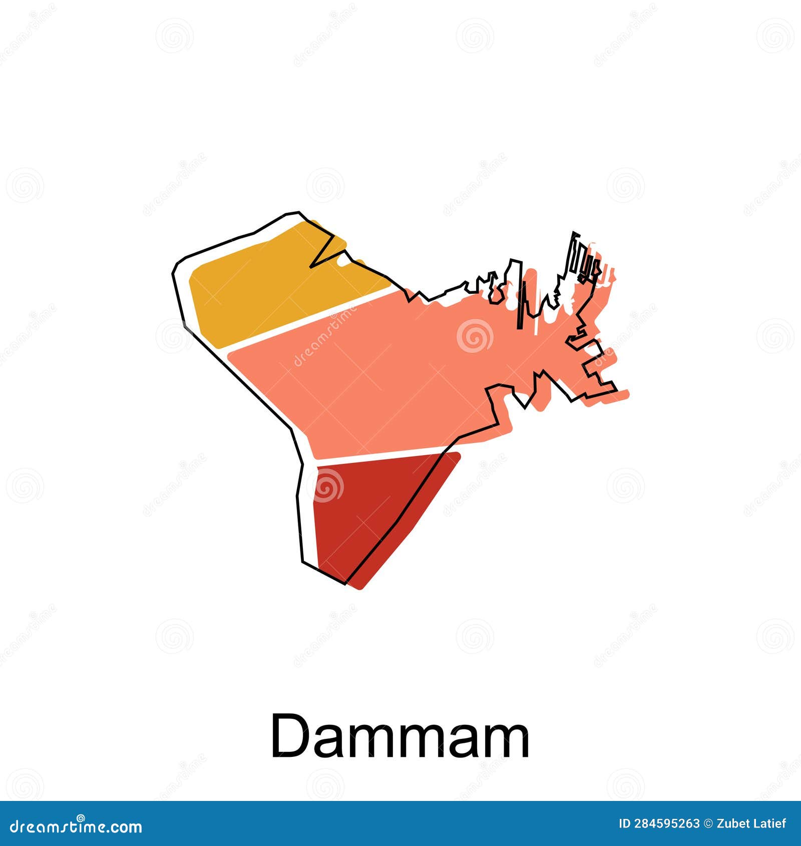 Map of Dammam Colorful Modern Vector Design Template, National Borders ...