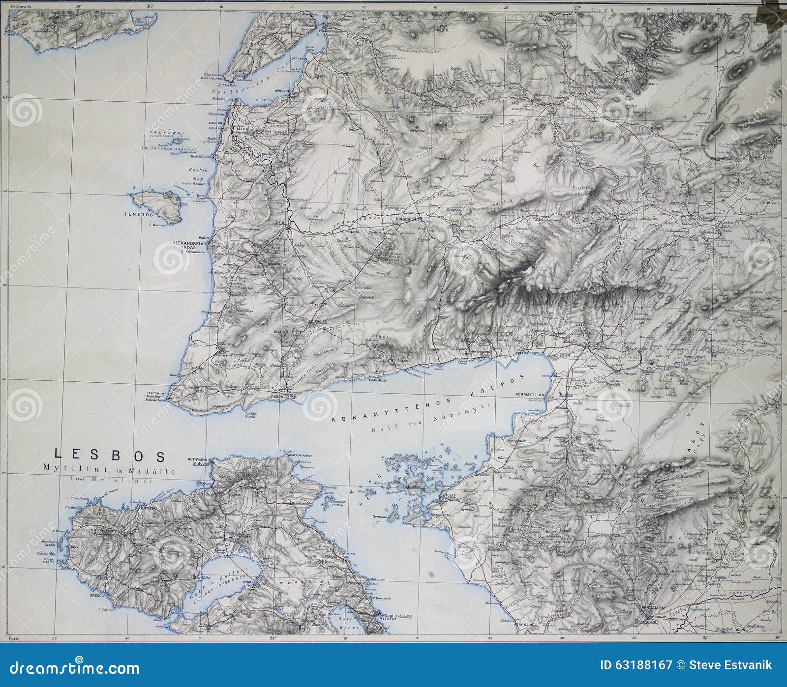 Map of Dardanelles, Troy and Lesbos Stock Illustration - Illustration ...