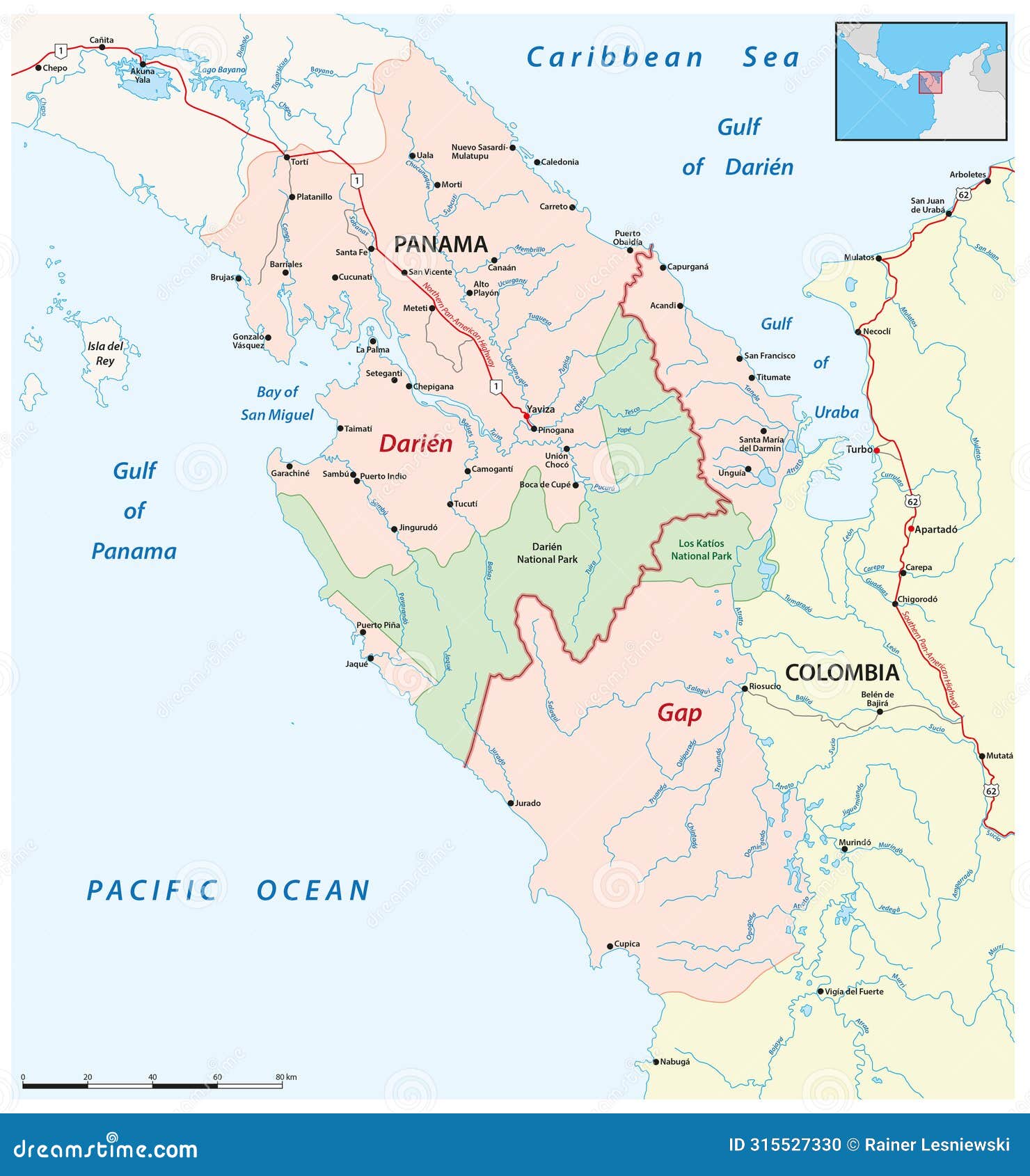 Map of the Darien Gap Region between Panama and Colombia Stock Vector ...