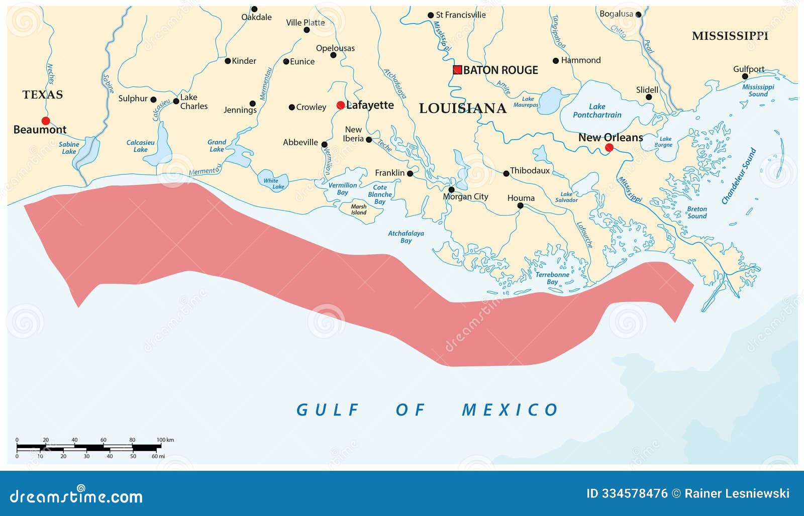 Map of the Dead Zone in the Gulf of Mexico Stock Vector - Illustration ...