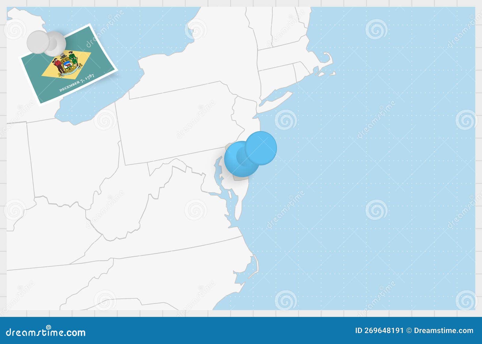 Map of Delaware with a Pinned Blue Pin. Pinned Flag of Delaware Stock ...