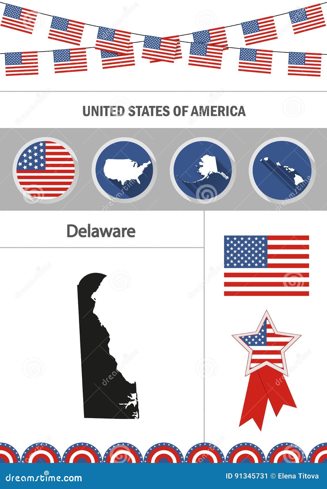 Map of Delaware. Set of Flat Design Icons Nfographics Elements W Stock ...