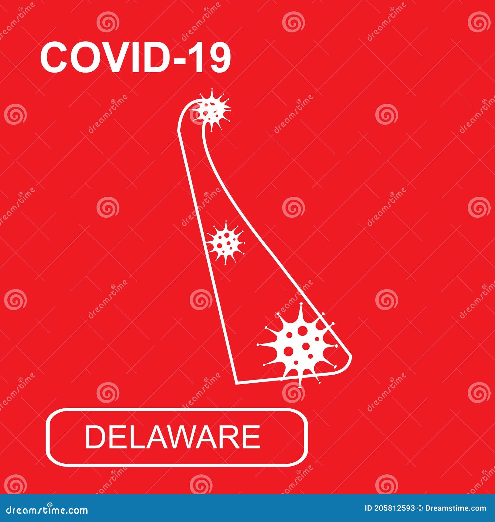 Map of Delaware State Labeled COVID-19. White Outline Map on a Red ...