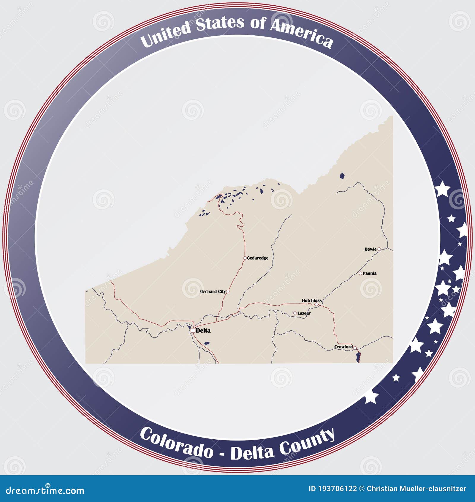Map of Delta County in Colorado Stock Vector - Illustration of land ...