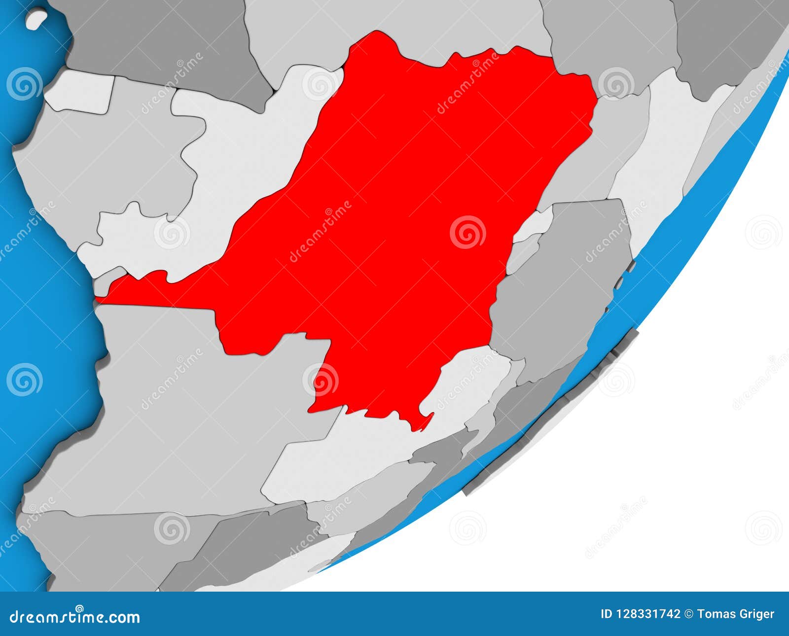 Map of Dem Rep of Congo on 3D Globe Stock Illustration - Illustration ...