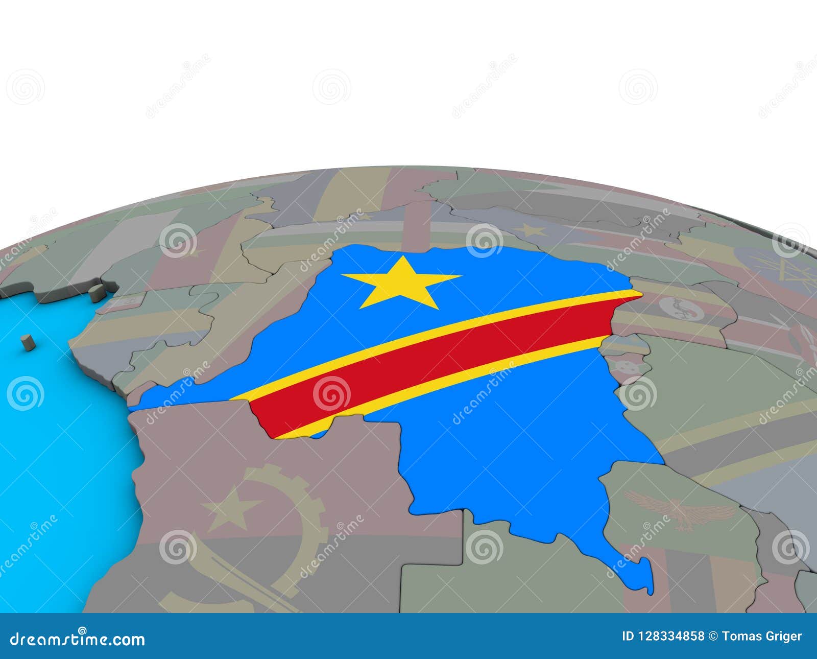 Map of Dem Rep of Congo with Flag on Globe Stock Illustration ...