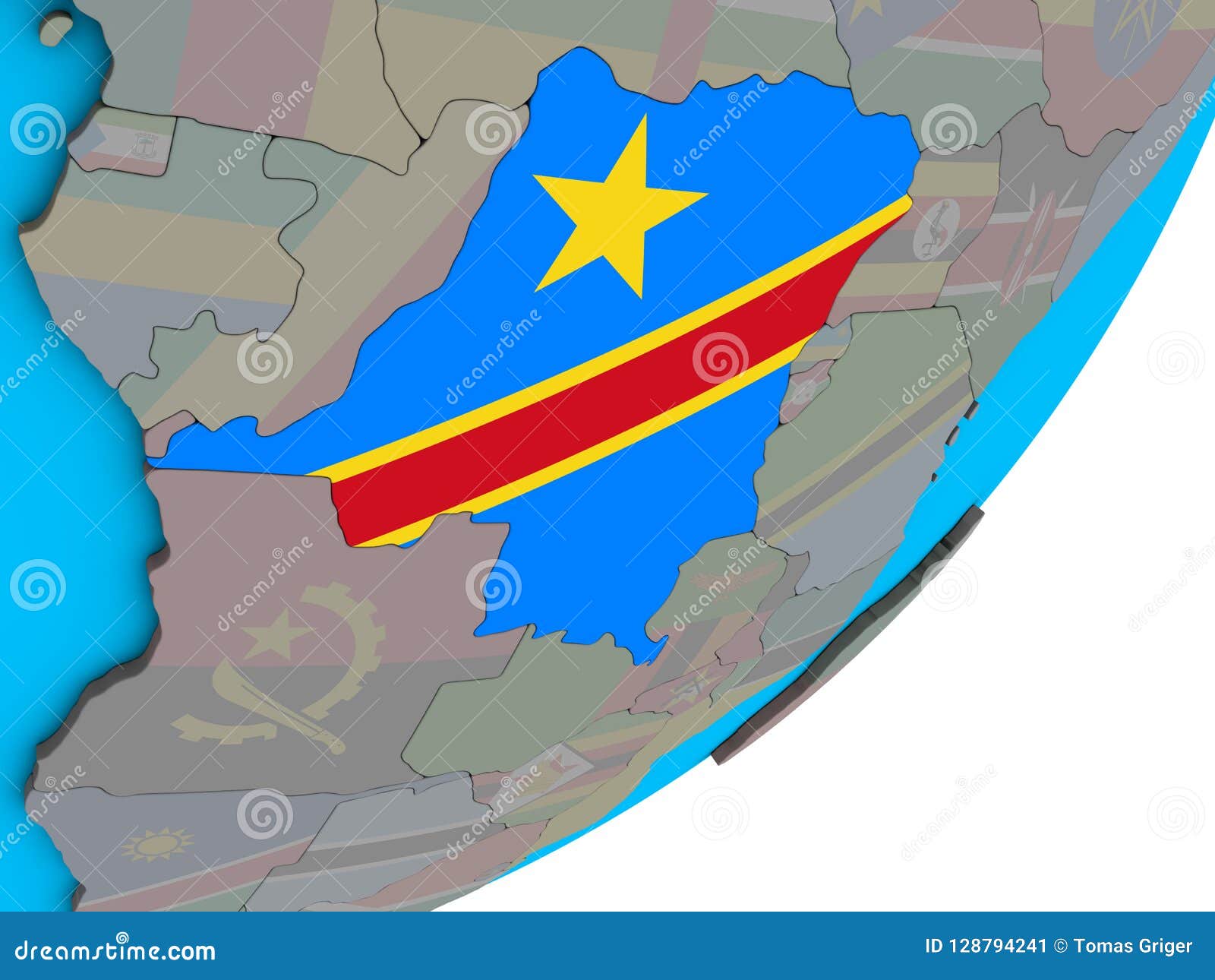 Map of Dem Rep of Congo with Flag on Globe Stock Illustration ...