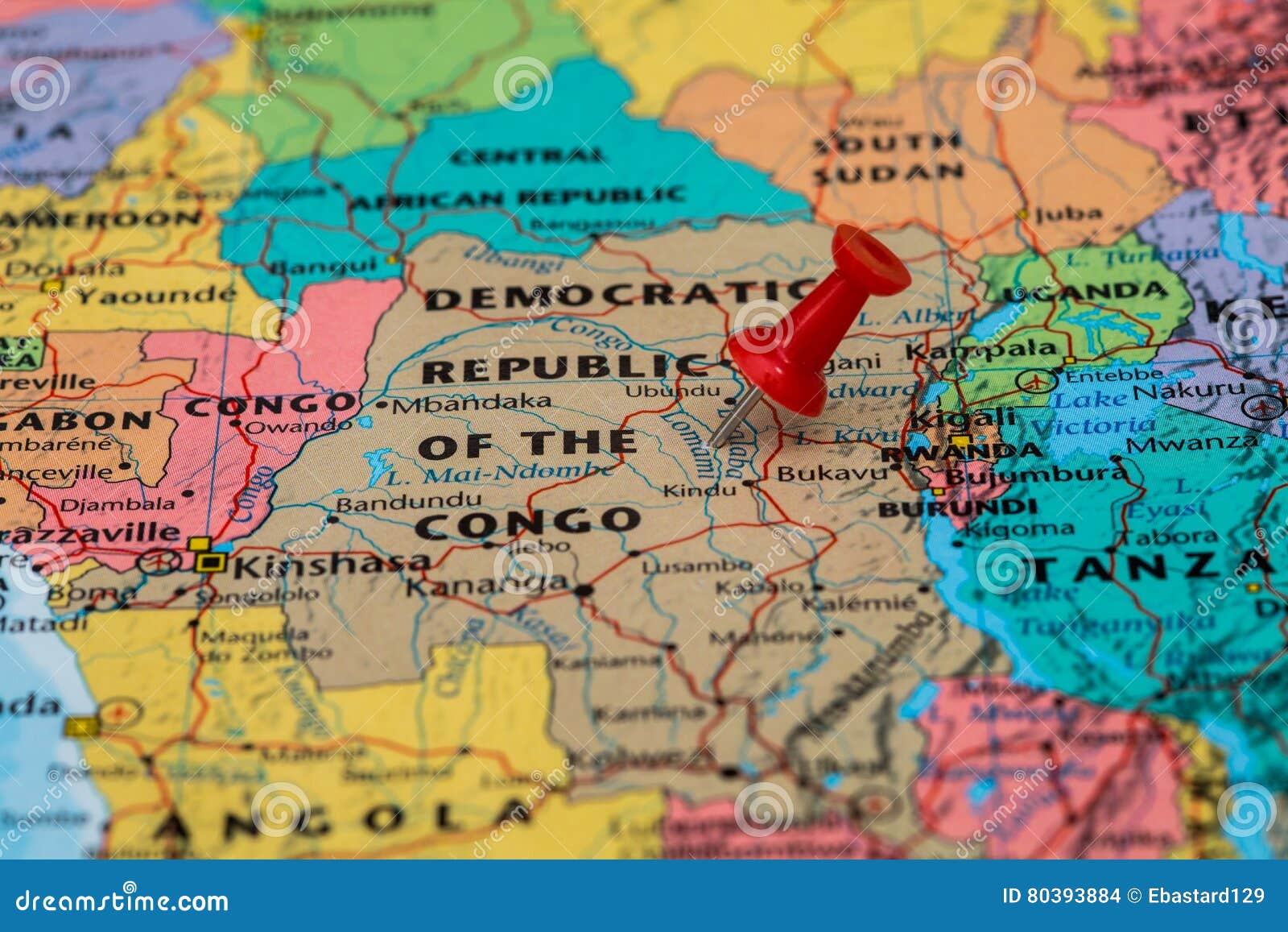 Map of Democratic Republic of the Congo with a Red Pushpin Stuc Stock ...