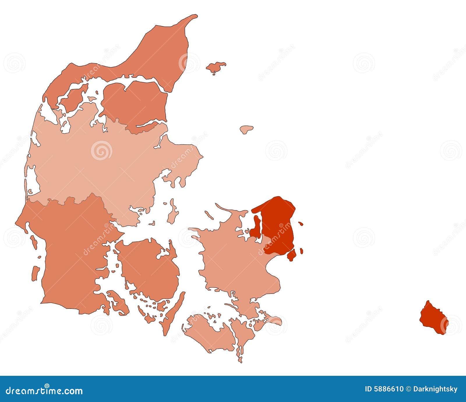 Denmark Provinces Isometric Map Colored By Regions With Largest Cities ...