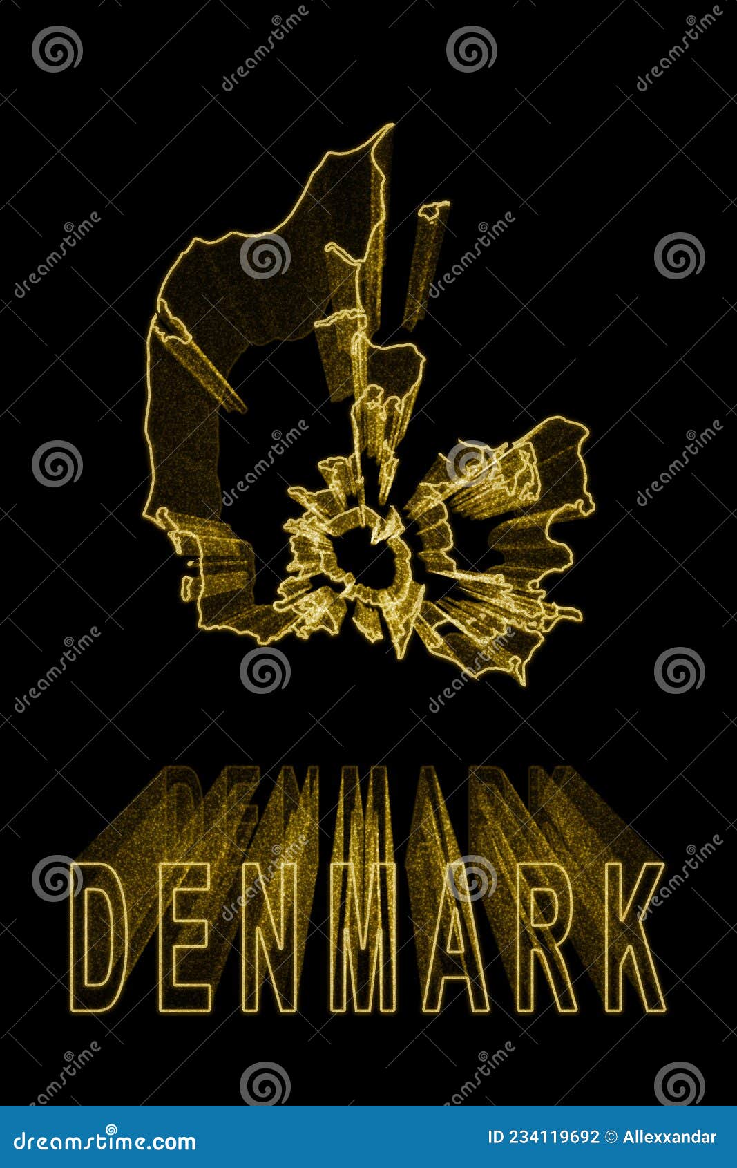 Map of Denmark, Gold Map on Black Background Stock Illustration ...