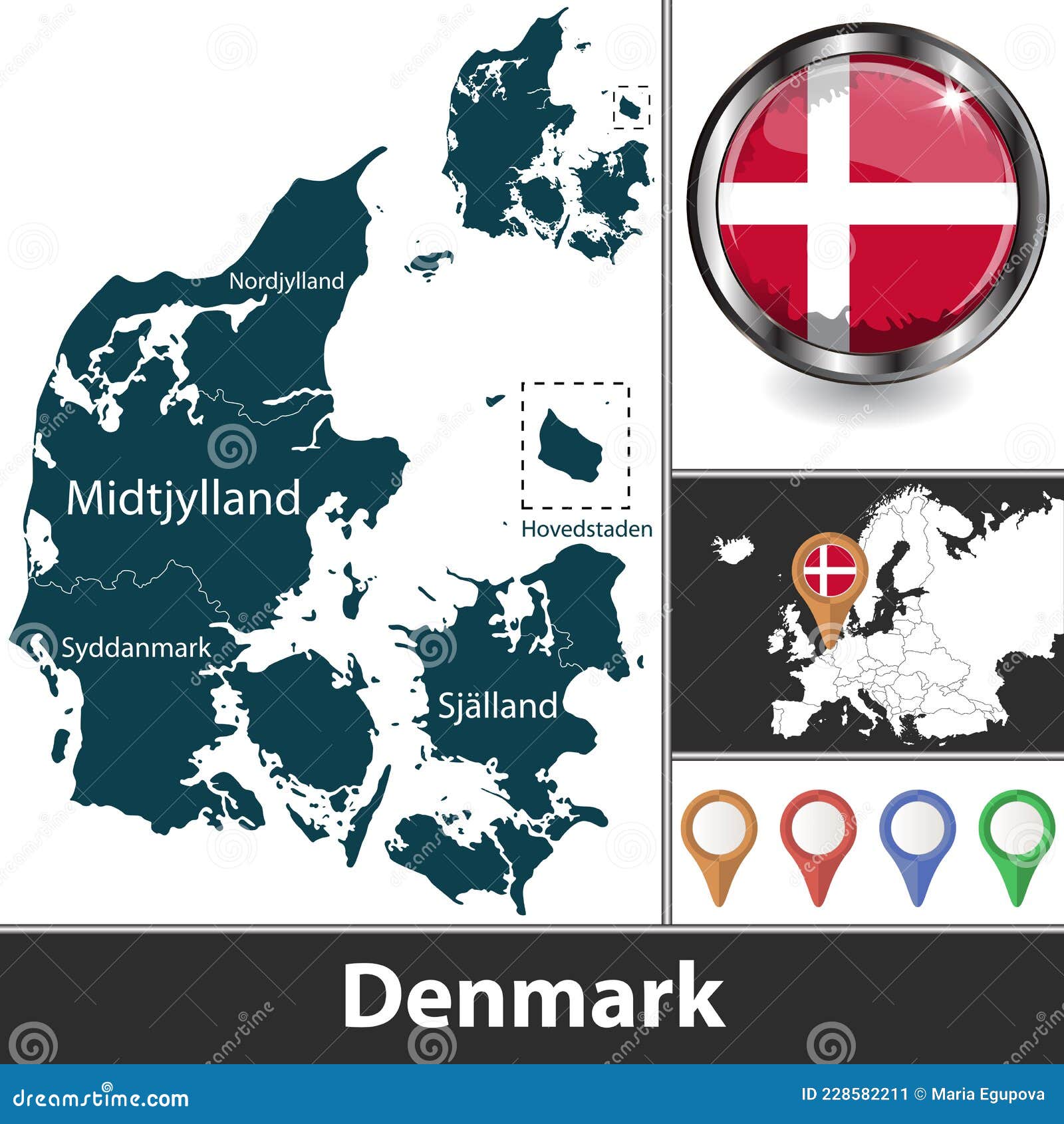 Map of Denmark stock vector. Illustration of atlas, europe - 228582211
