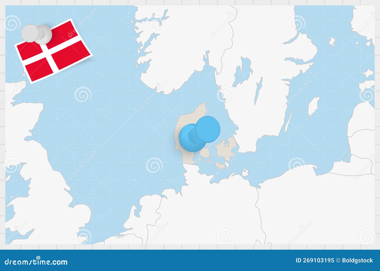 Map of Denmark with a Pinned Blue Pin. Pinned Flag of Denmark Stock ...