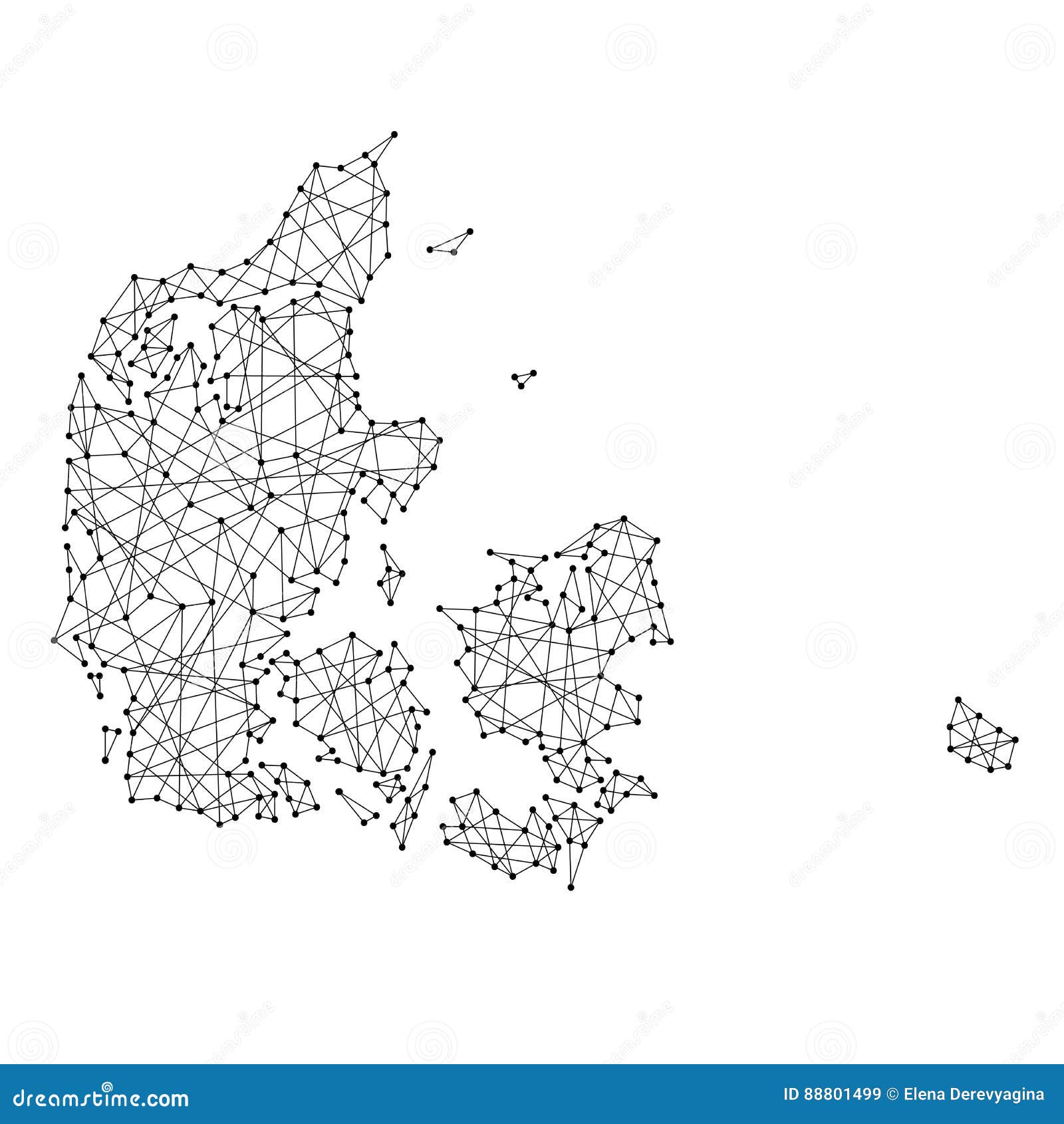 Map of Denmark from Polygonal Black Lines, Dots of Illustration Stock ...
