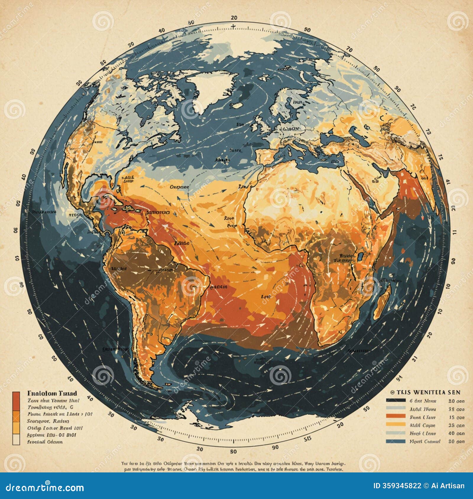 Map Depicting Ocean Currents and Weather Patterns Across the Atlantic ...