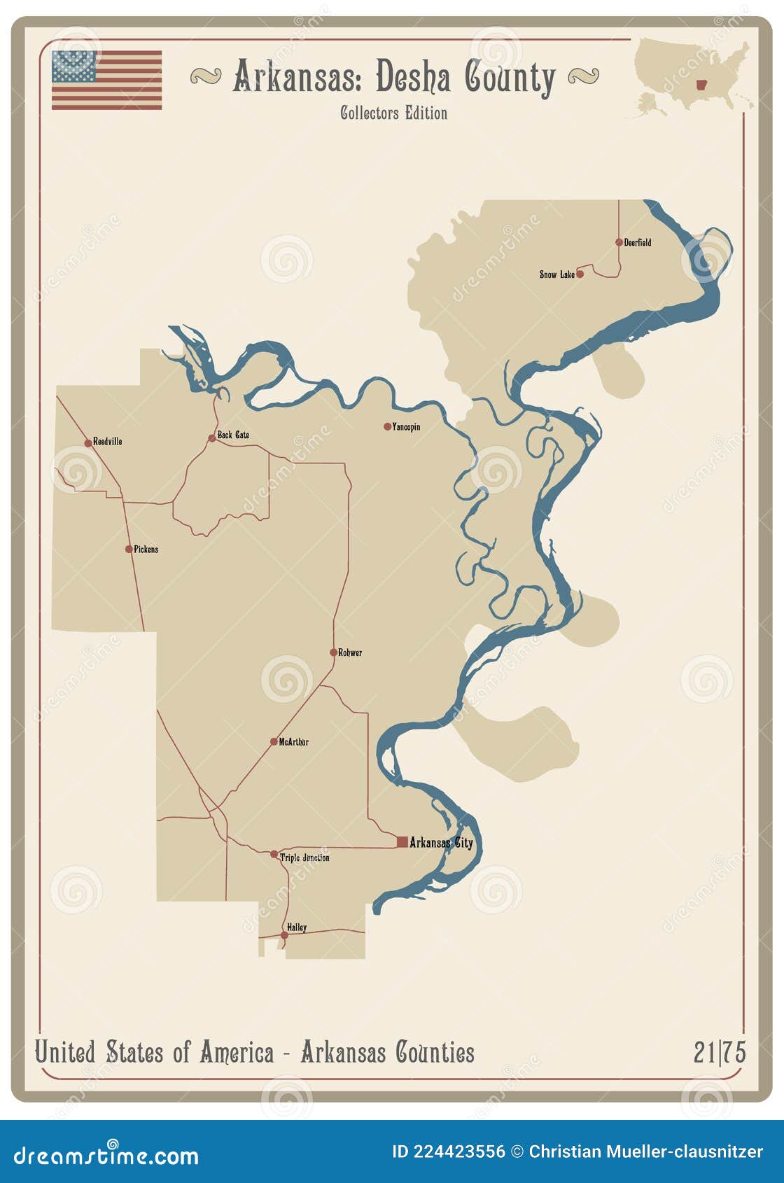 Map of Desha County in Arkansas Stock Vector - Illustration of county ...