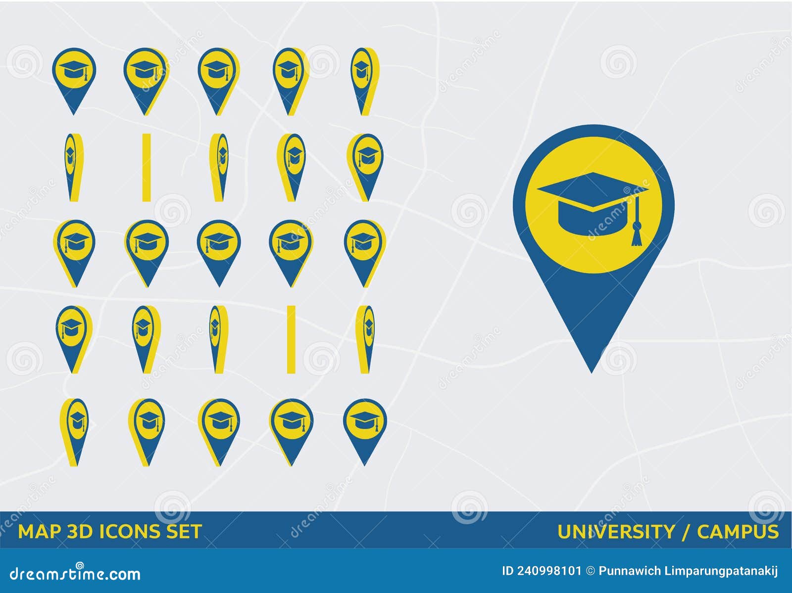 Maps 3D Icon Set Rotation University Campus Sign Vector Illustration ...