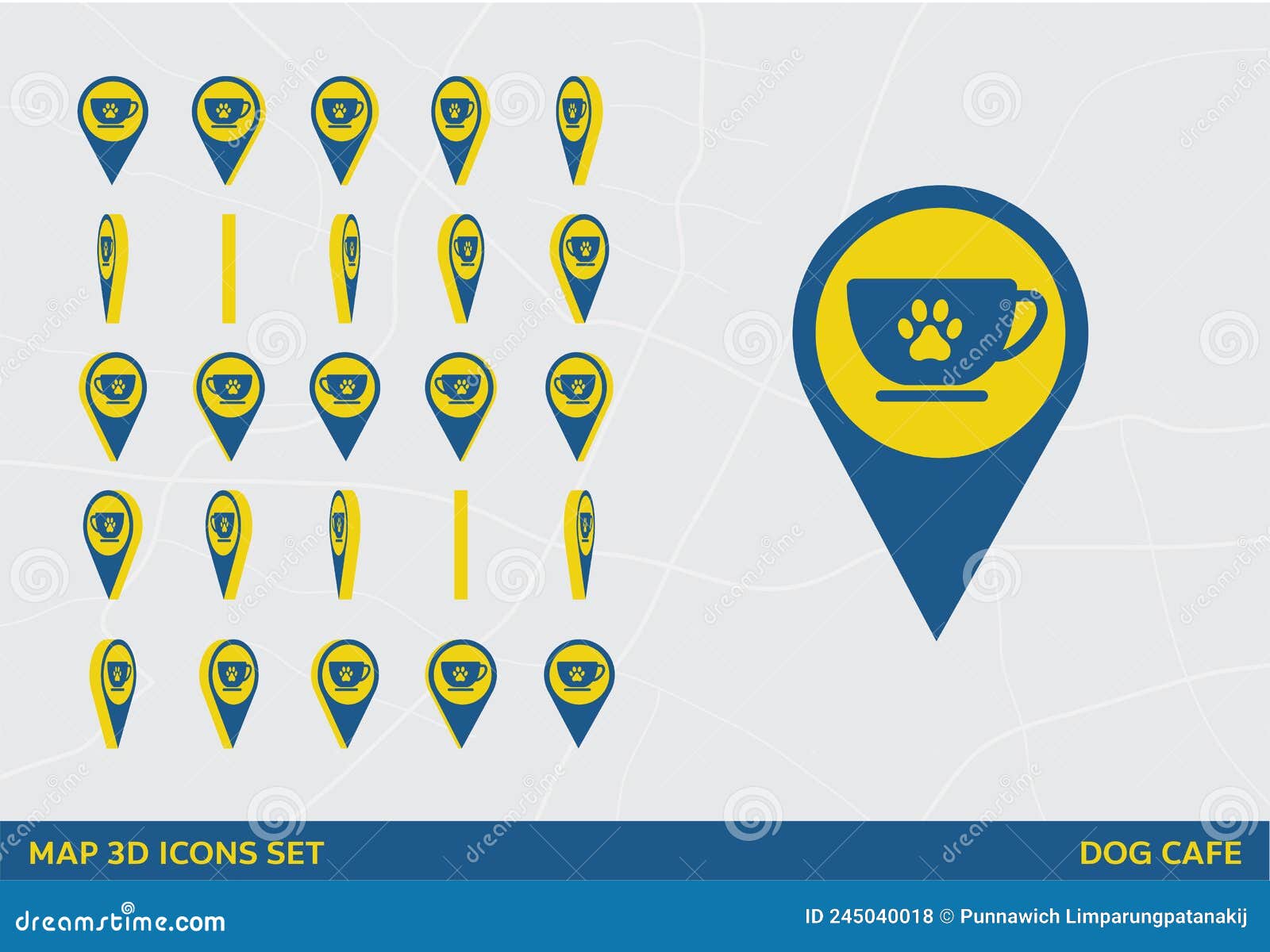 Maps 3D Icon Set Rotation Dog Cafe Sign Vector Illustration Stock ...
