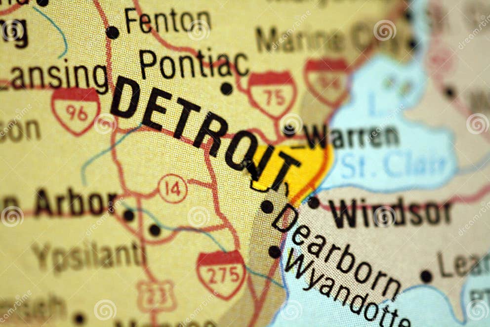 Map of Detroit Michigan stock photo. Image of focus, suburb - 5033726