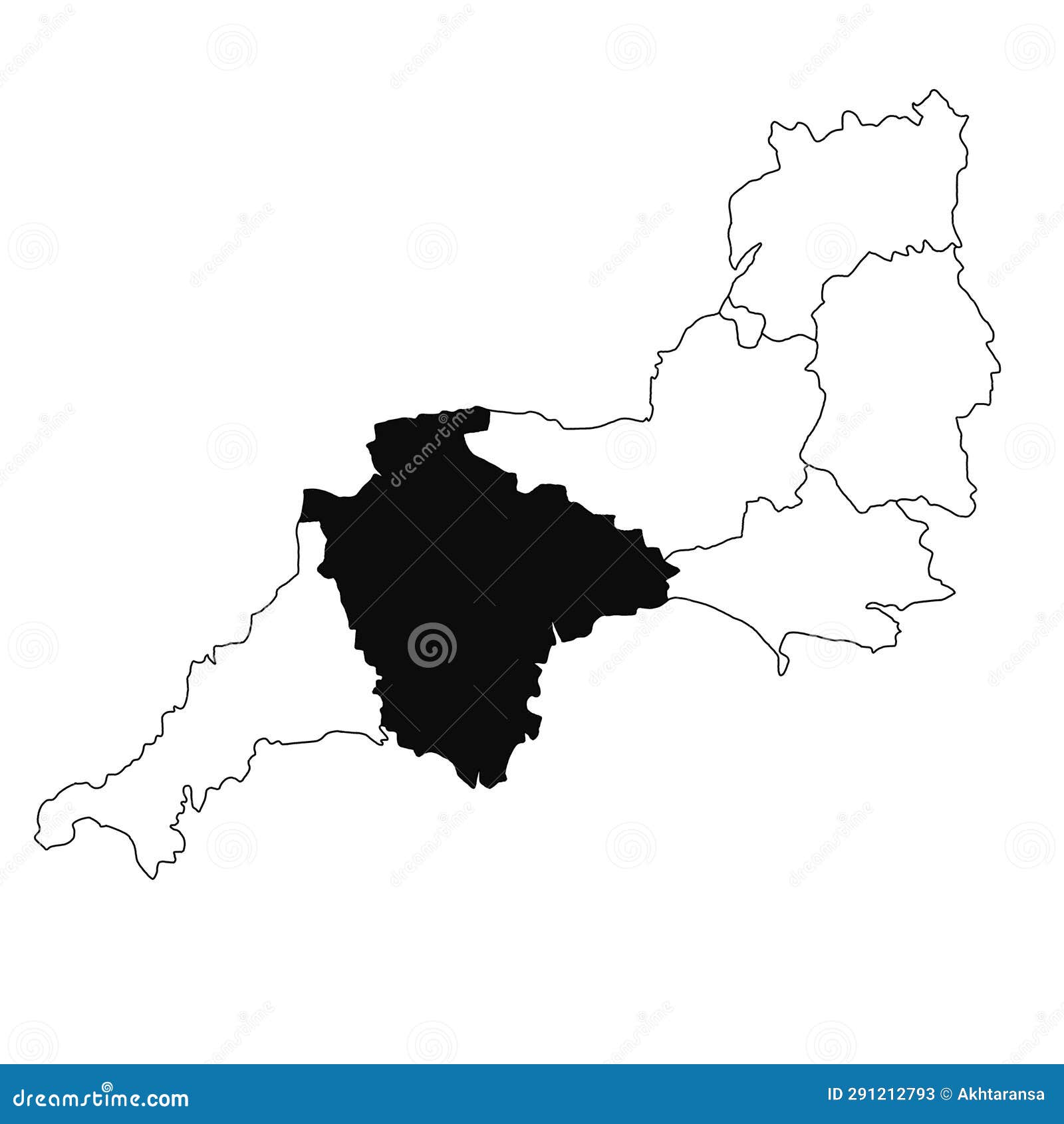 Map of Devon in South West England Province on White Background. Single ...