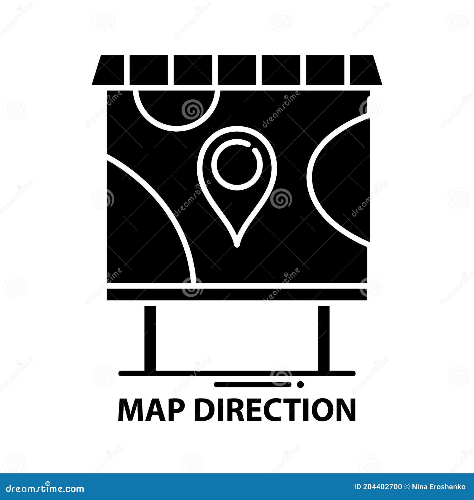 Map Direction Icon, Black Vector Sign with Editable Strokes, Concept ...