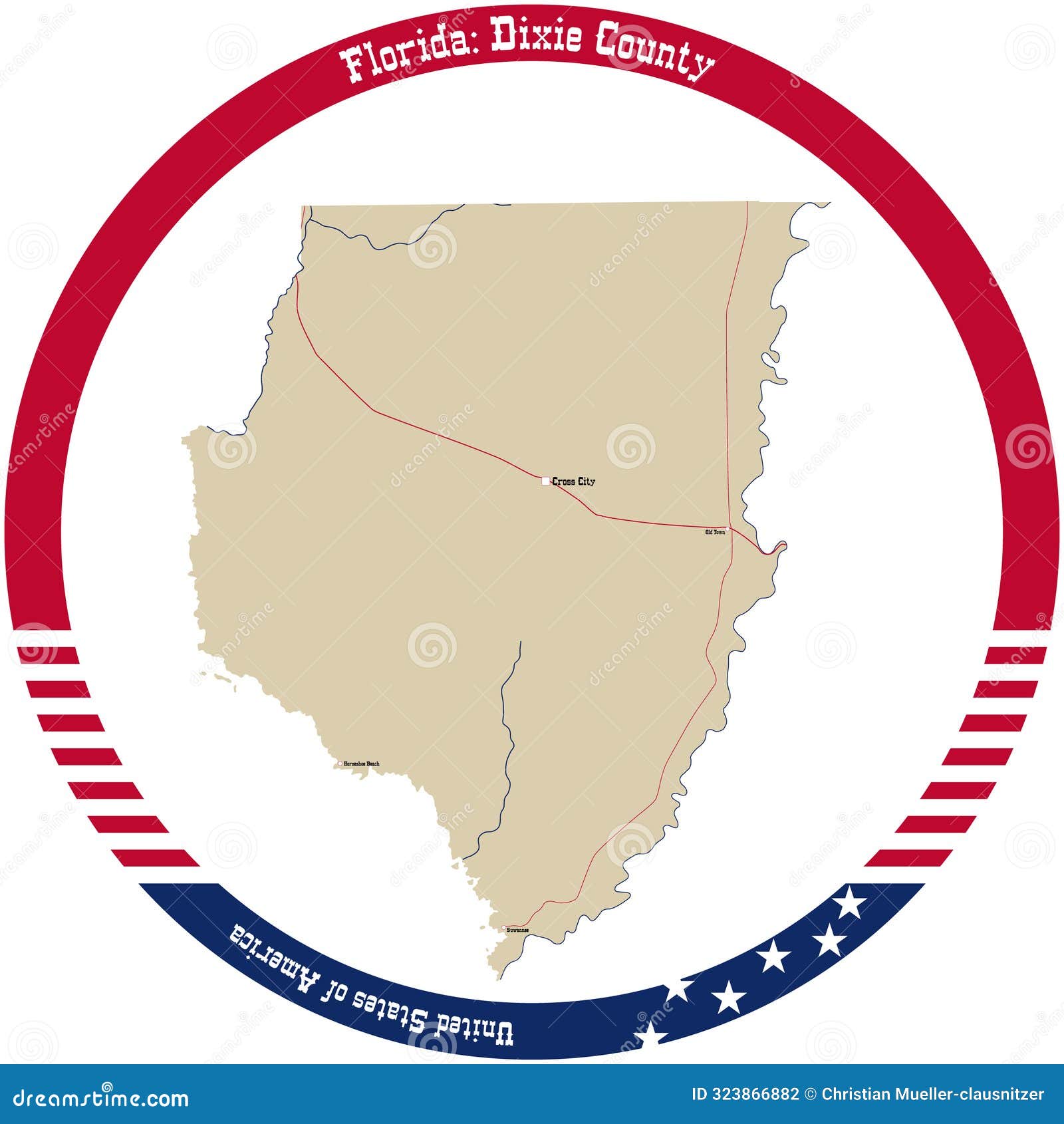Map of Dixie County in Florida, USA. Stock Vector - Illustration of ...