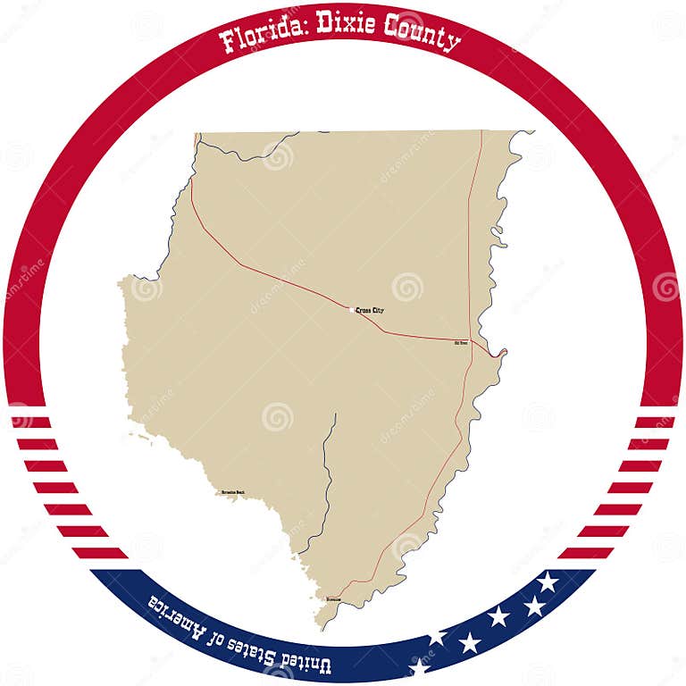 Map of Dixie County in Florida, USA. Stock Vector - Illustration of ...