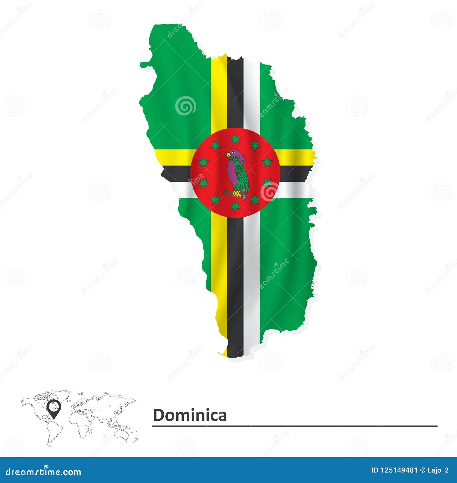 Map of Dominica with flag stock vector. Illustration of drawing - 125149481