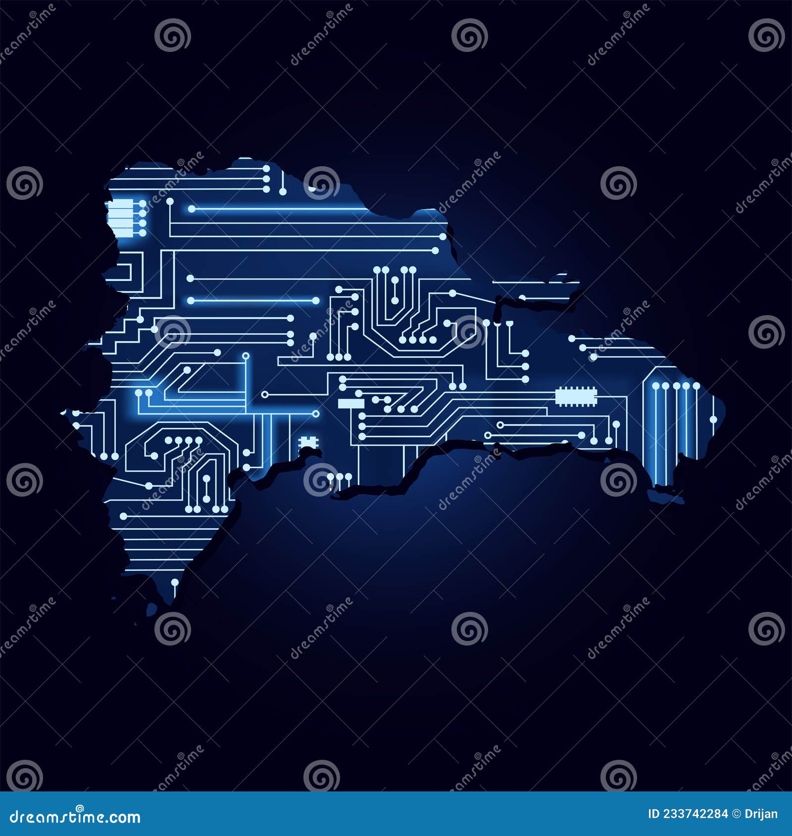 Map of Dominican Republic with Electronic Circuit Stock Vector ...