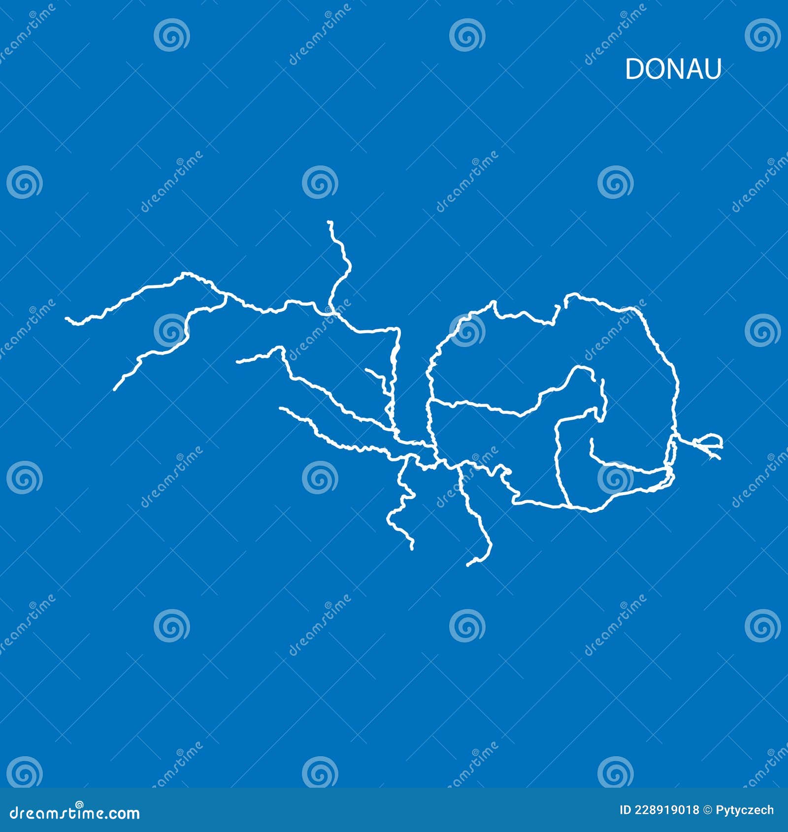 Map of Donau River Drainage Basin. Simple Thin Outline Vector ...