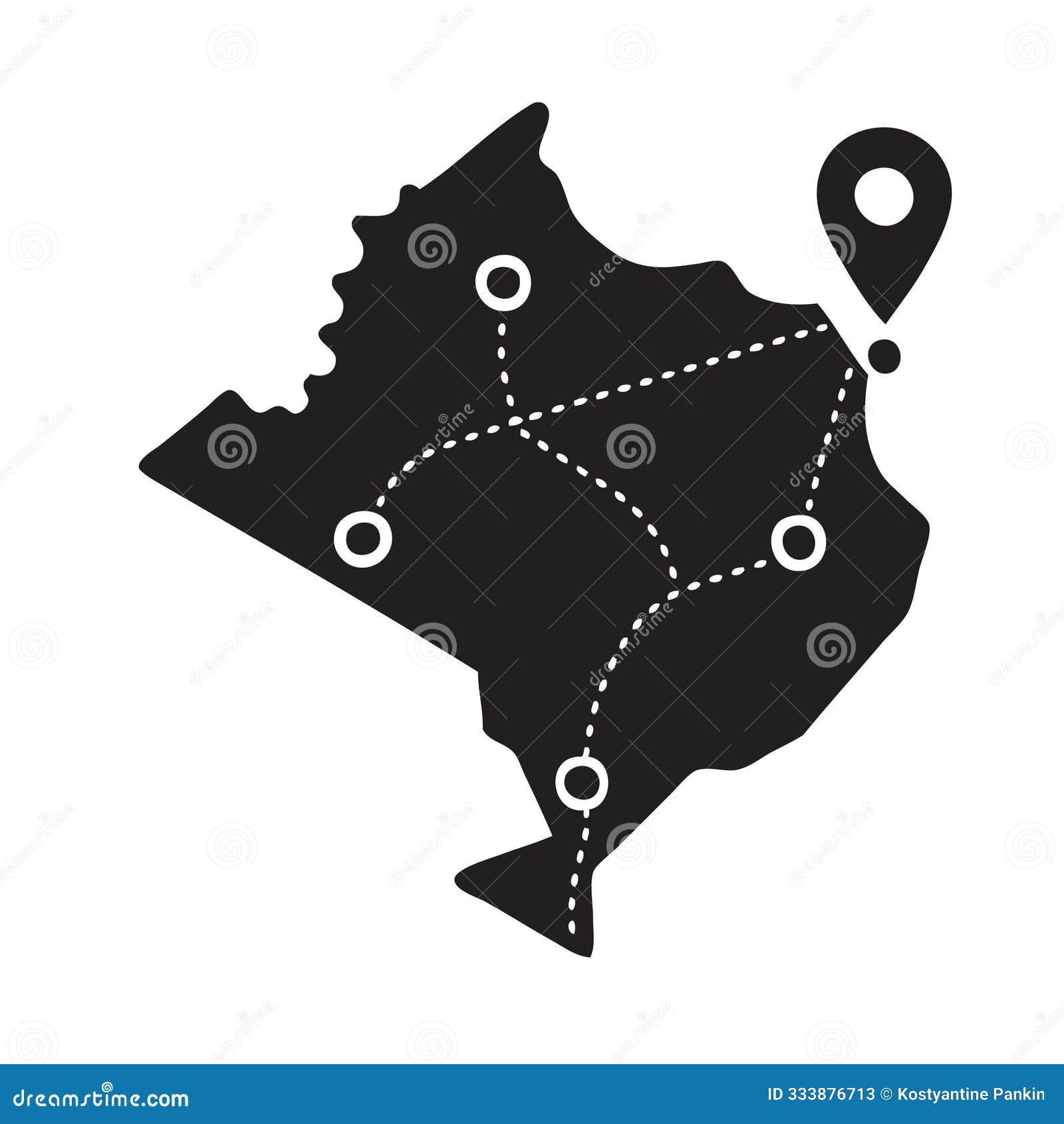 Map with dotted line route stock vector. Illustration of uncover ...
