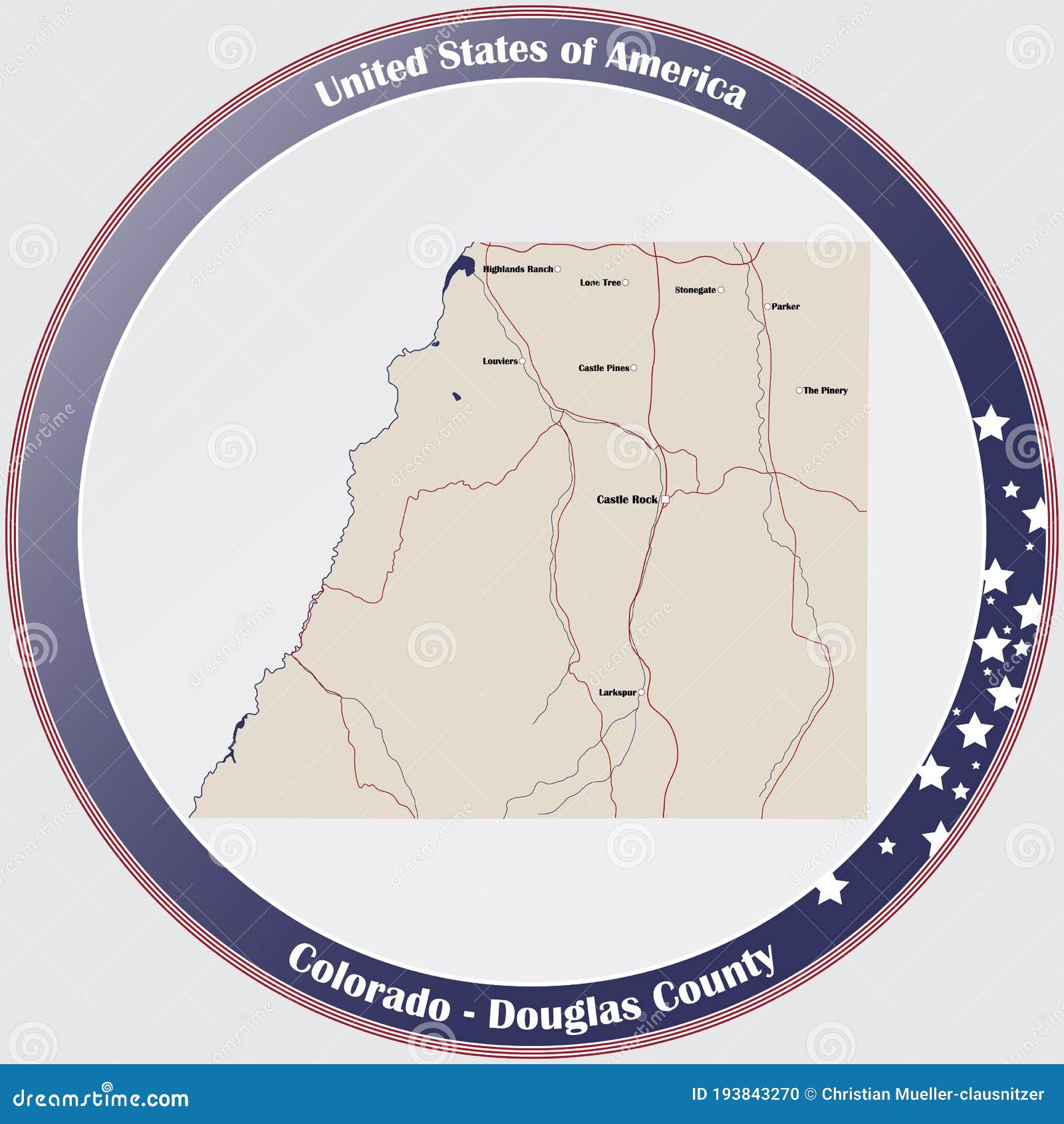 Map Of Douglas In Colorado Vector Illustration | CartoonDealer.com ...