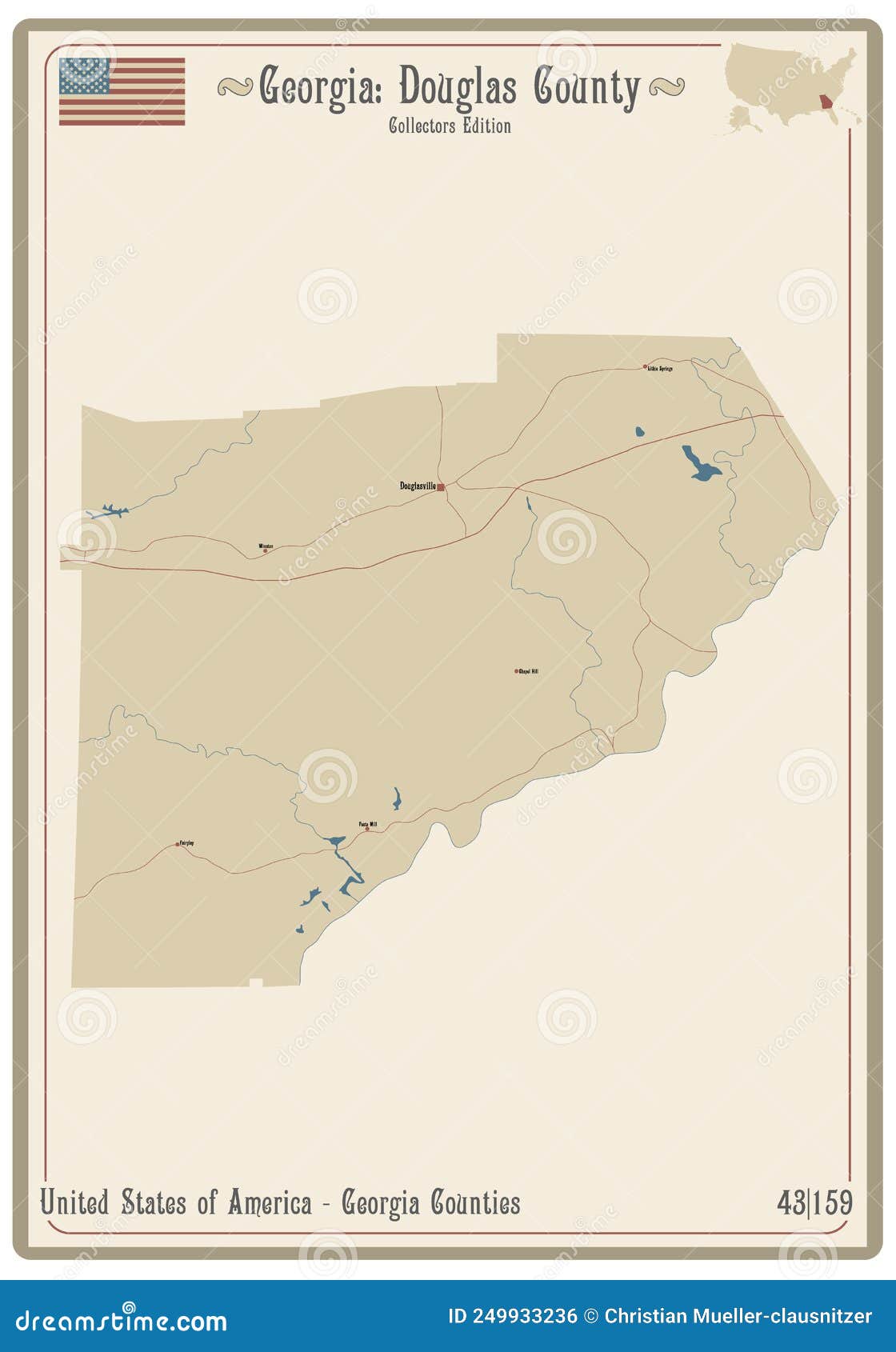 Map of Douglas County in Georgia Stock Vector - Illustration of blue ...