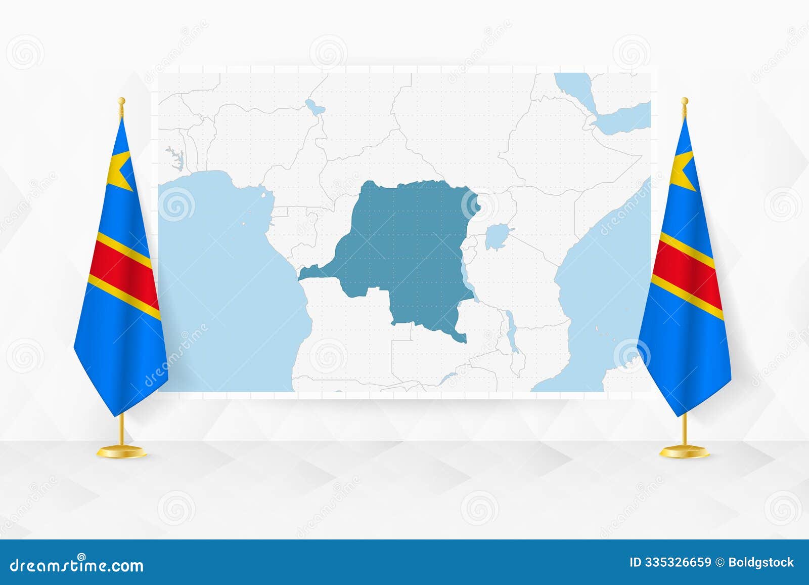 Map of DR Congo and Flags of DR Congo on Flag Stand Stock Illustration ...