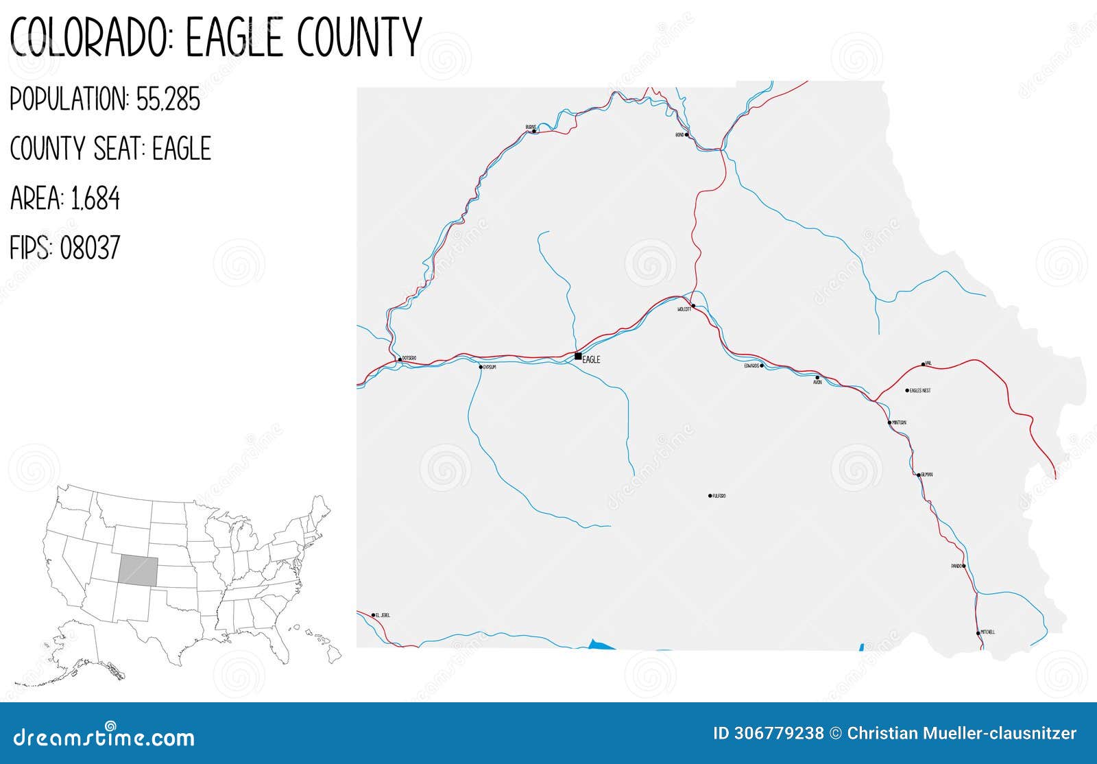 Map of Eagle County in Colorado, USA Stock Vector - Illustration of ...