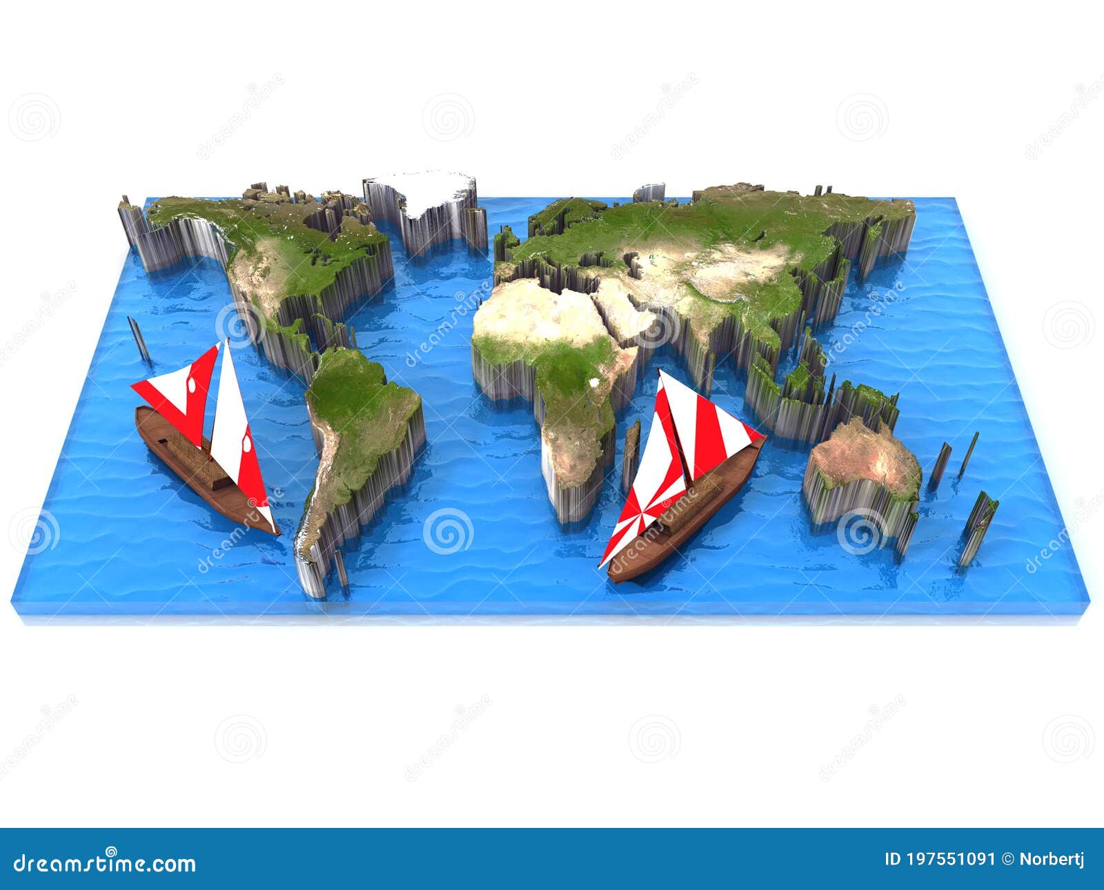 A Map of the Earth and Boats Stock Illustration - Illustration of ...