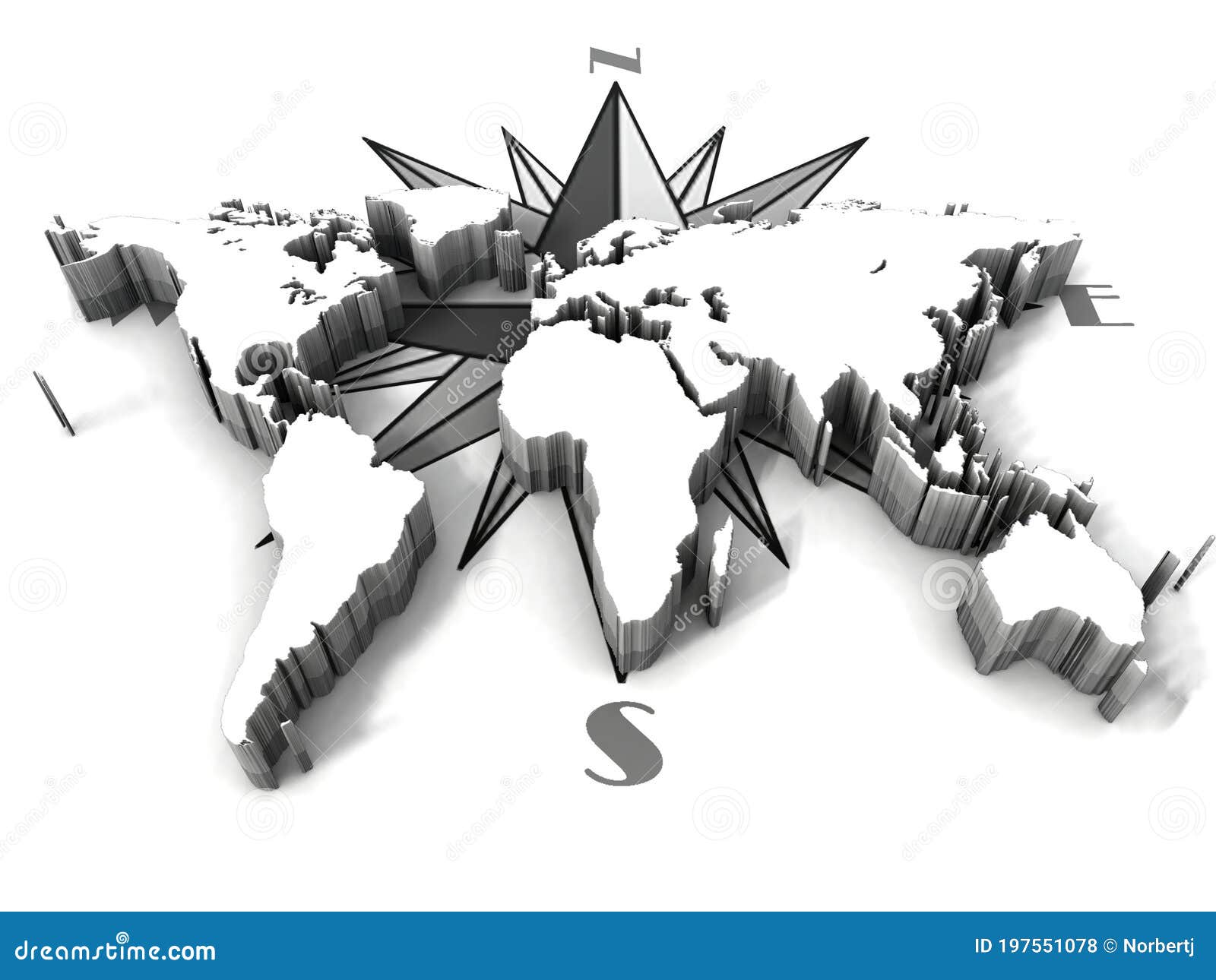 A Map of the Earth and a Compass Rose Stock Illustration - Illustration ...