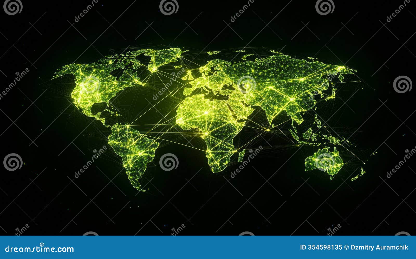 A Map of the Earth with Glowing Data Connections between Continents ...