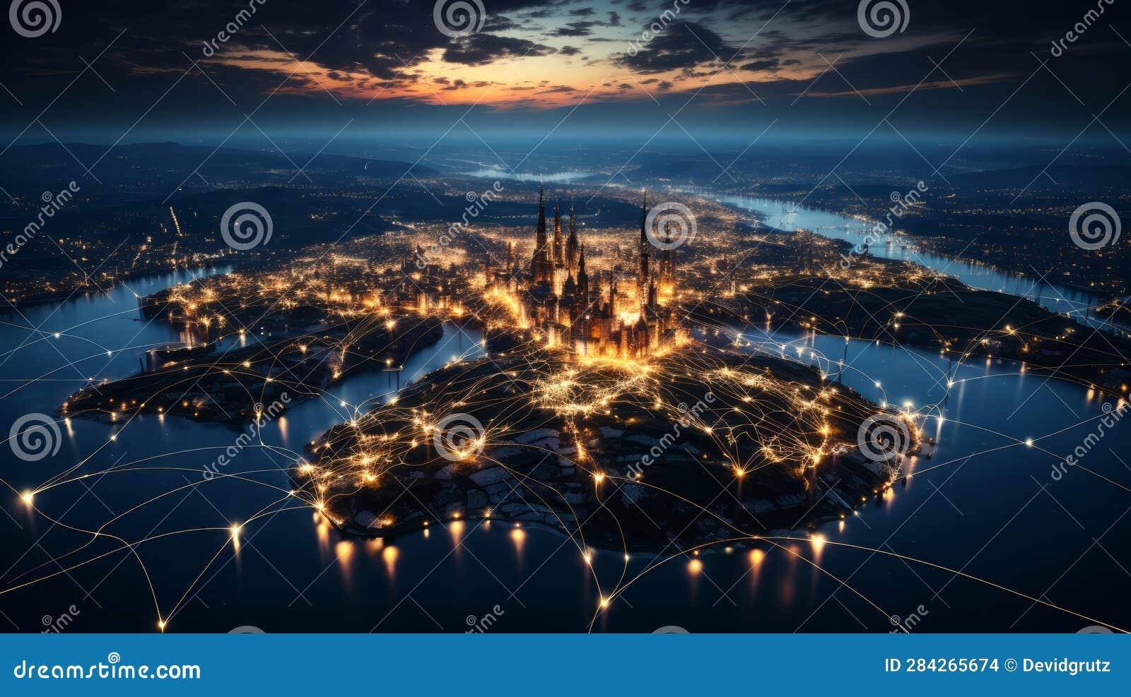 A Map of the Earth with Lights and Lines Around it. Generative AI ...