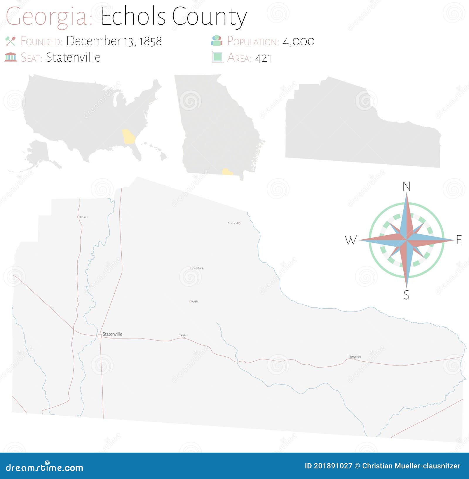 Map of Echols County in Georgia Stock Vector - Illustration of american ...