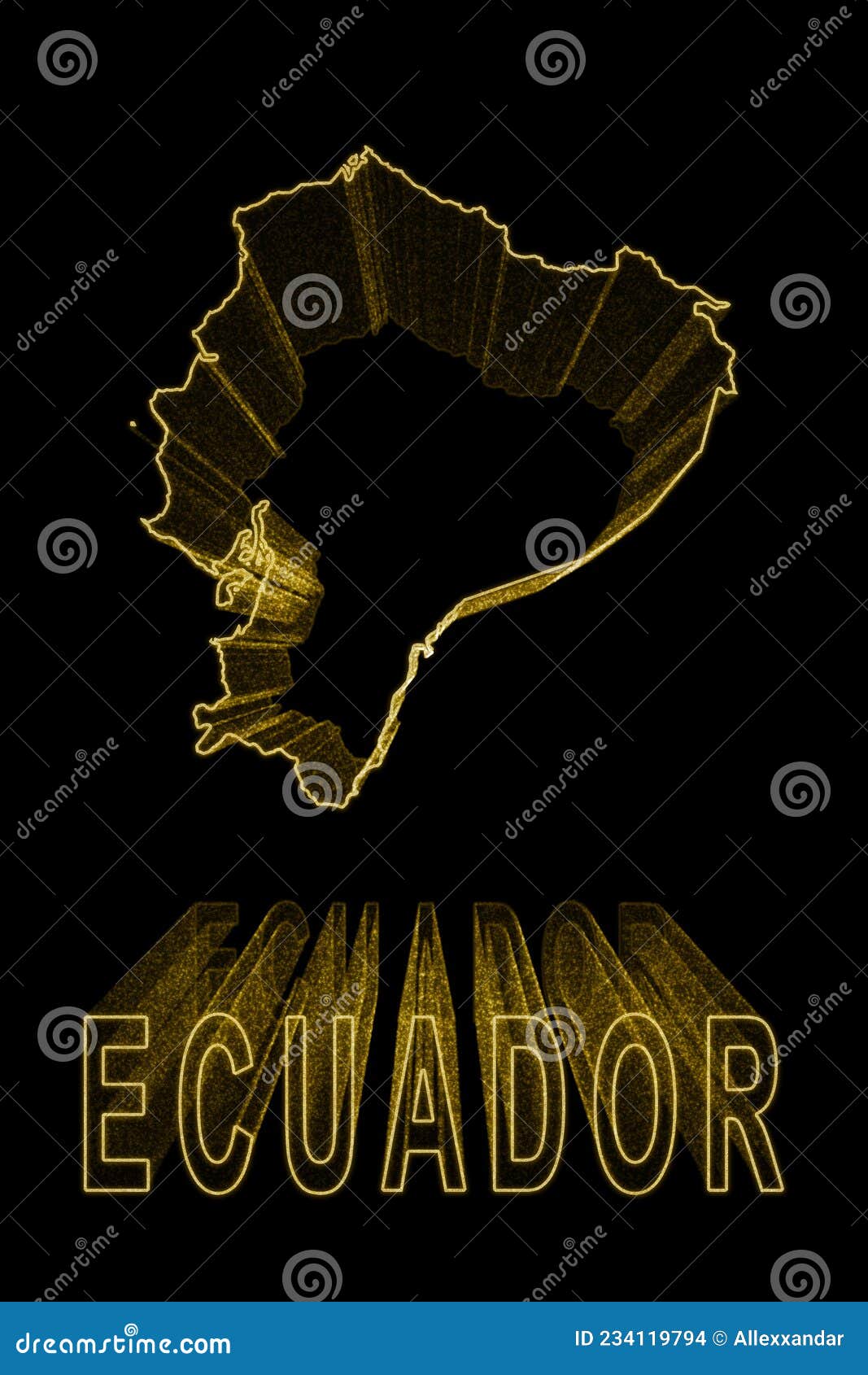 Map of Ecuador, Gold Map on Black Background Stock Illustration ...