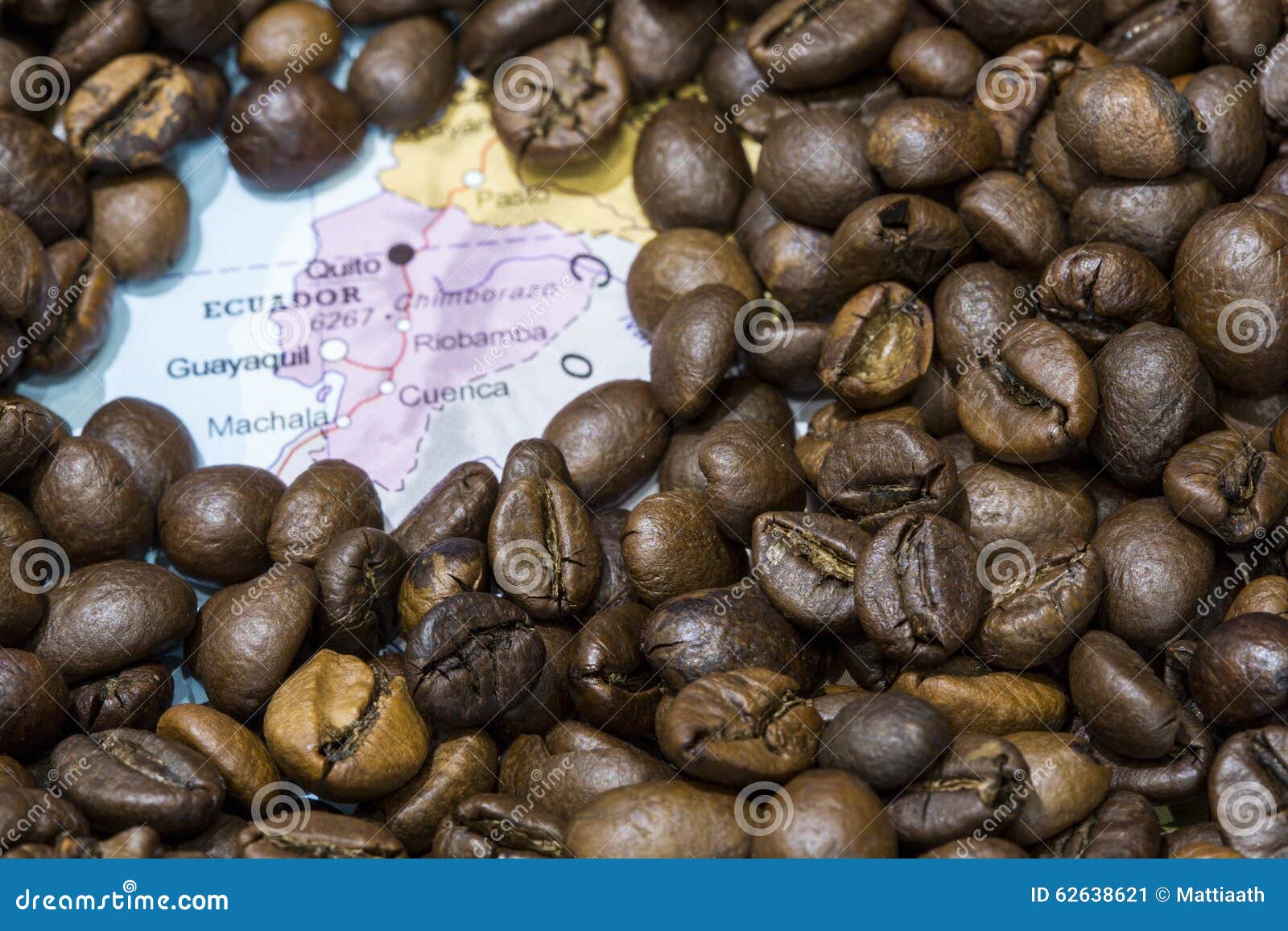 Map of Ecuador Under a Background of Coffee Beans Stock Image - Image ...