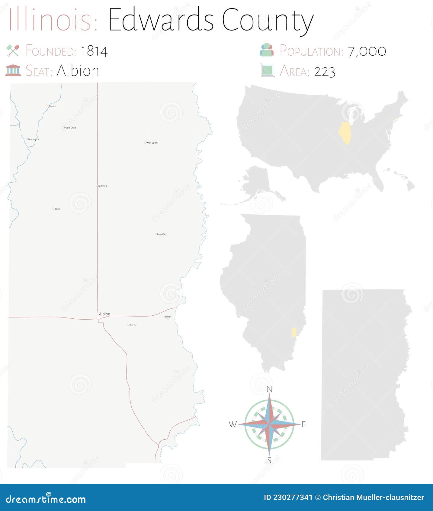 Map of Edwards County in Illinois Stock Vector - Illustration of rivers ...
