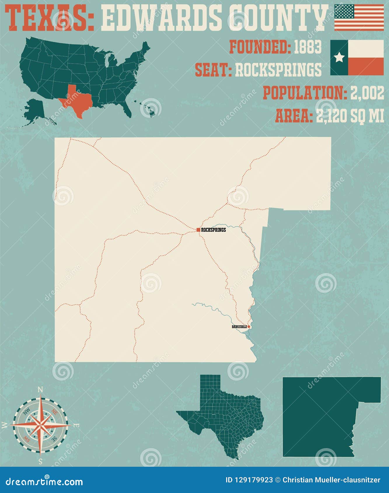 Map of Edwards County in Texas Stock Vector - Illustration of geography ...