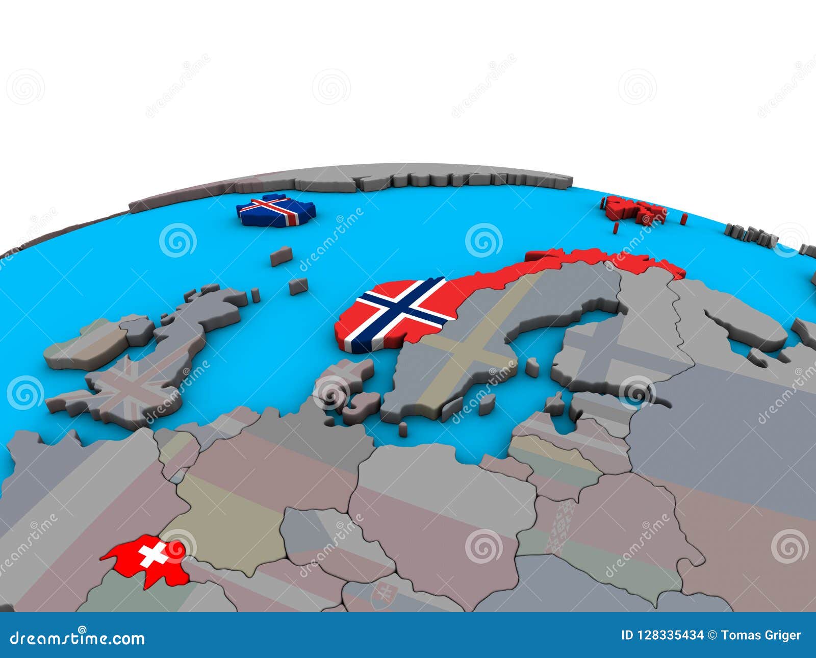 Map of EFTA Countries with Flags on Globe Stock Illustration ...