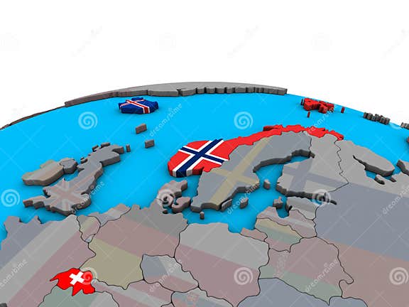 Map of EFTA Countries with Flags on Globe Stock Illustration ...