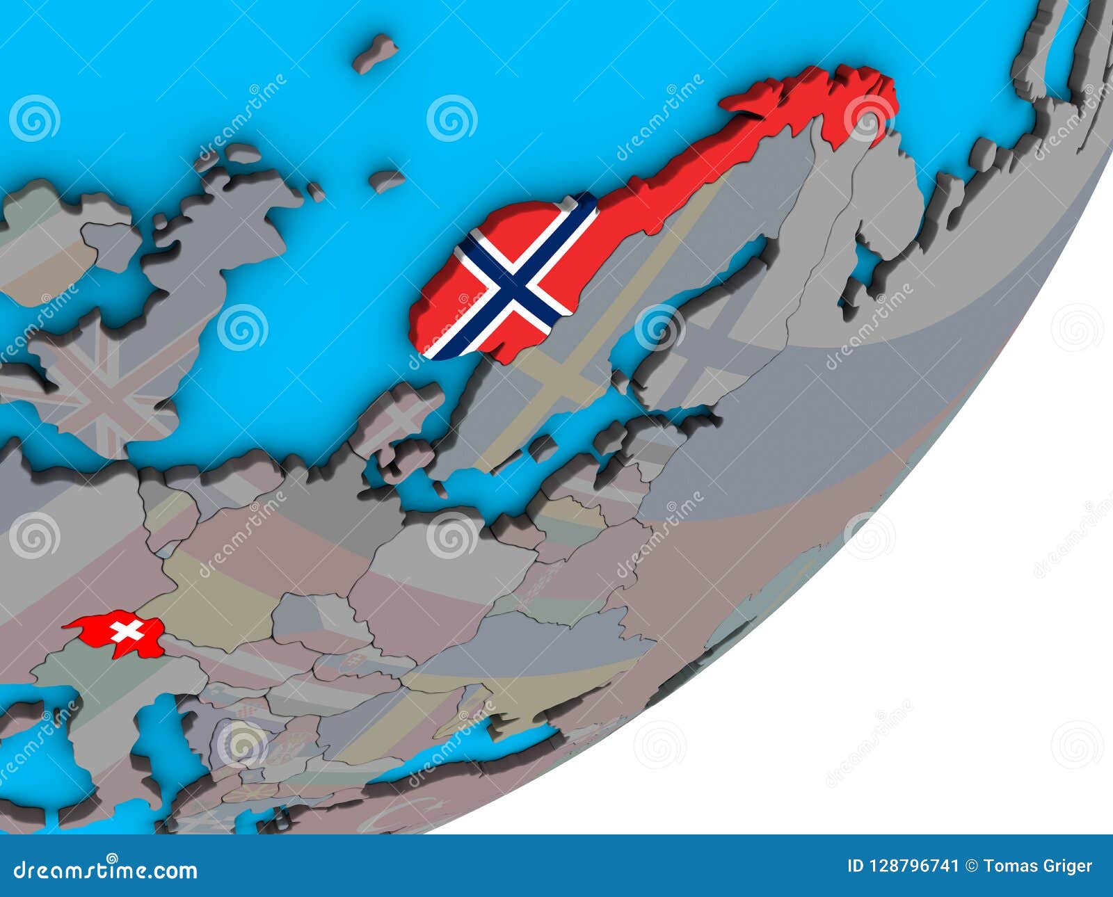 Map of EFTA Countries with Flags on Globe Stock Illustration ...