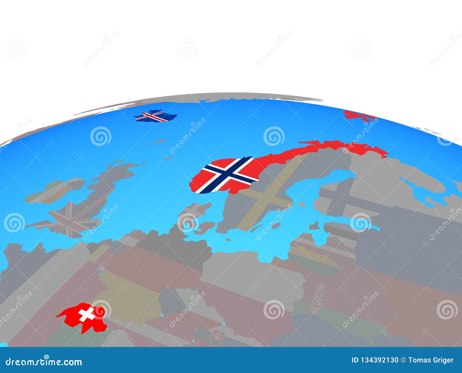 Map of EFTA Countries with Flags on Globe Stock Illustration ...
