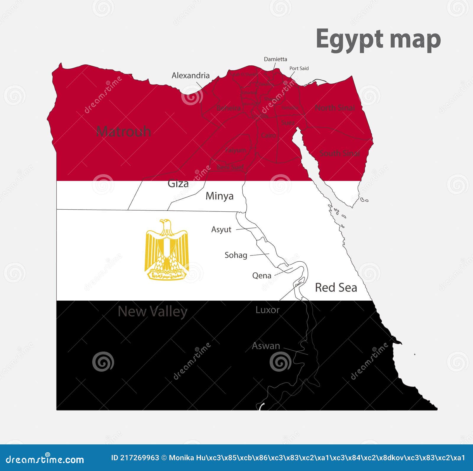 Flag Of Suez On Map Of Egypt Governorates Stock Illustration ...
