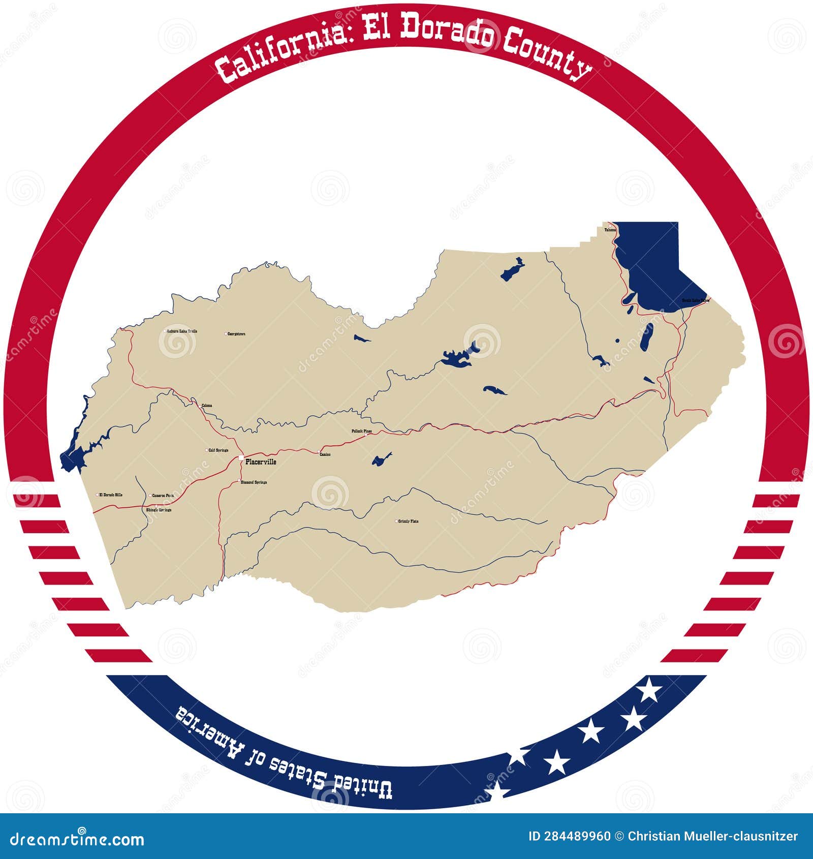 Map of El Dorado County in California, USA Stock Vector - Illustration ...