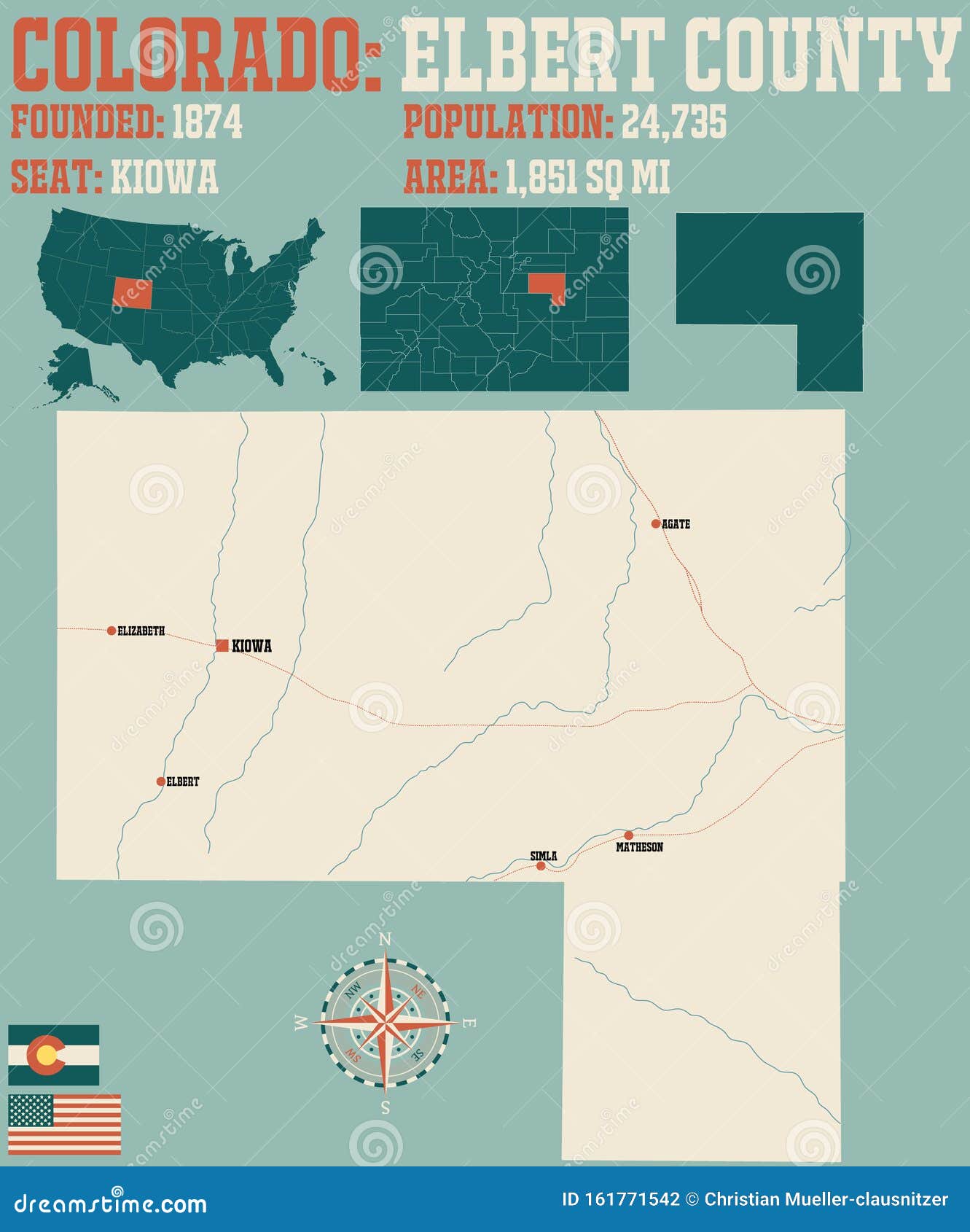 Map of Elbert County in Colorado Stock Vector - Illustration of cities ...